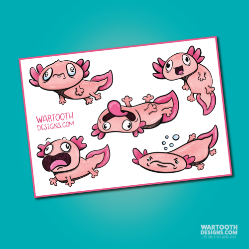Axolotl Sticker Sheet Sticker or Magnet - Wartooth Designs